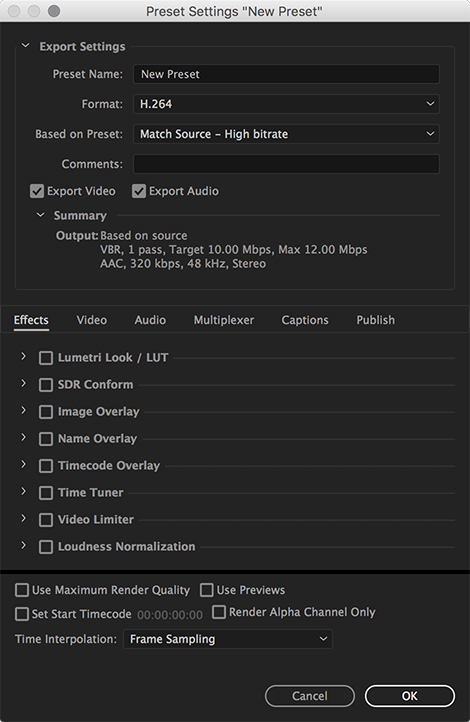 Adobe Media Encoder の書き出し設定リファレンス